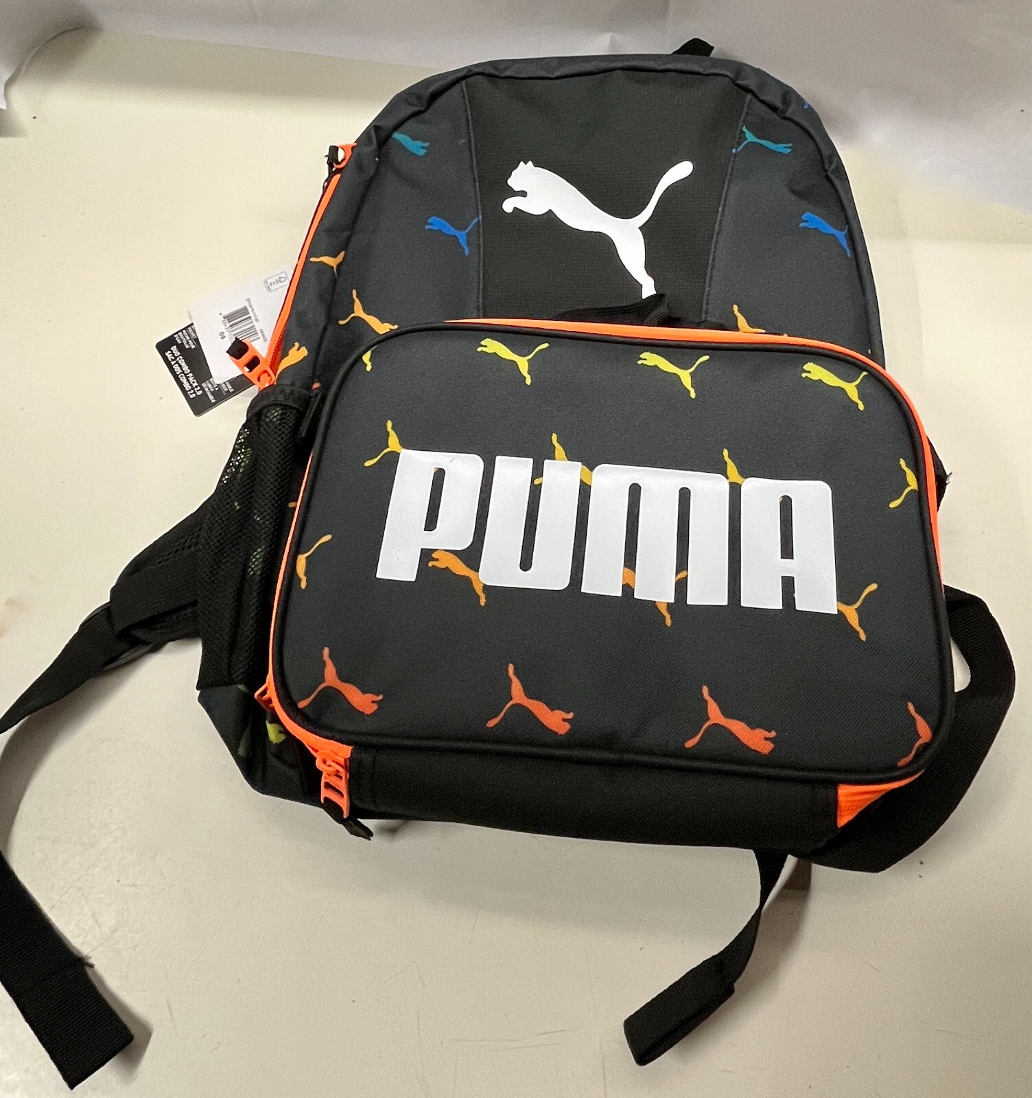 Puma Kids Backpack With Lunchbox, Black w/ multi colored pumas, NWT | eBay