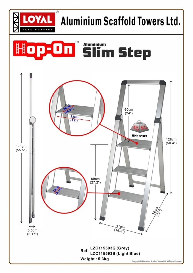 Slim Step Aluminium Compact Lightweight Folding Step Ladder, EN 14183 ...