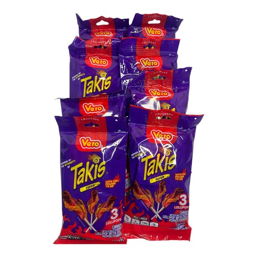8 Bags Of Takis Fuego Lollipops 24 Total. 3 in 1 pack Mexican Candy Dip ...