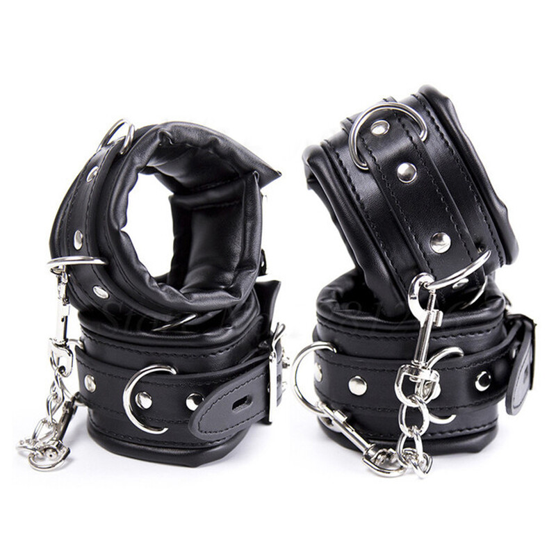 PU Leather Handcuffs Ankle Cuffs Bondage Set Lockable Adjustable ...