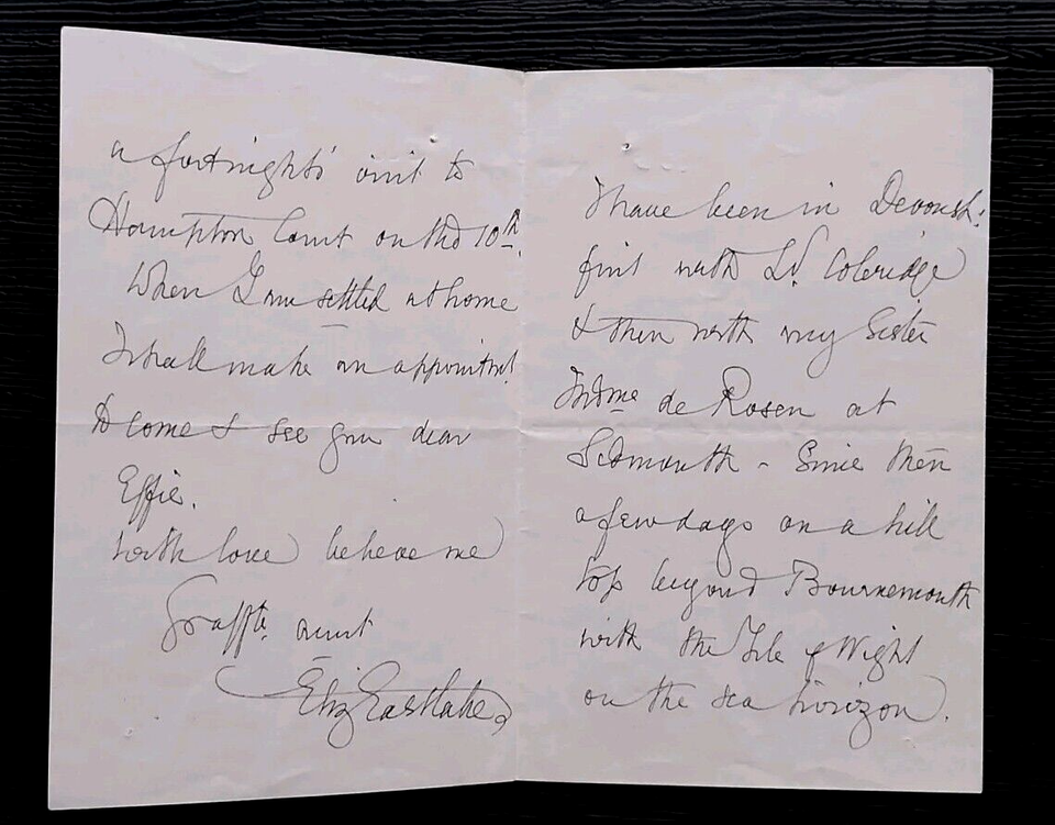 LADY ELIZABETH EASTLAKE AUTOGRAPHED SIGNED ORIGINAL 1879 LETTER TO ...