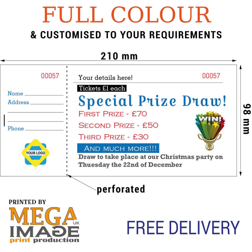 1000 PRINTED PERSONALISED RAFFLE PRIZE DRAW TICKETS | eBay