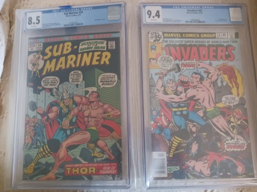 Submariner #59 & Invaders #33 KEY Classic THOR vs. Namor battles CGC 8. ...
