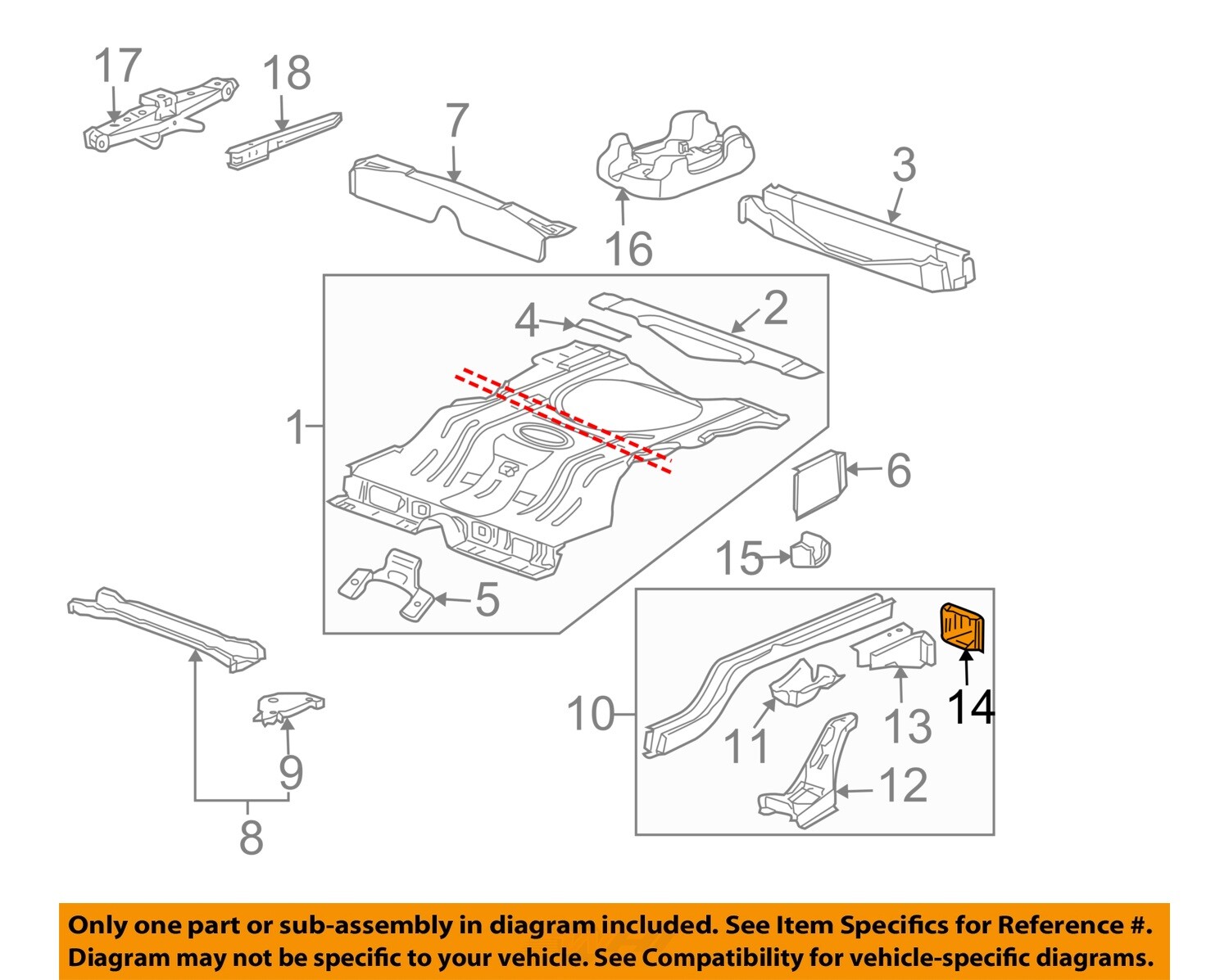 GM OEM 00-16 Impala Limited Floor Rails-Bumper Bracket Reinf Plate ...