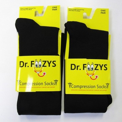 2 Pairs Black Foozys Unisex Compression Knee Socks Fits Women 5-12 ...