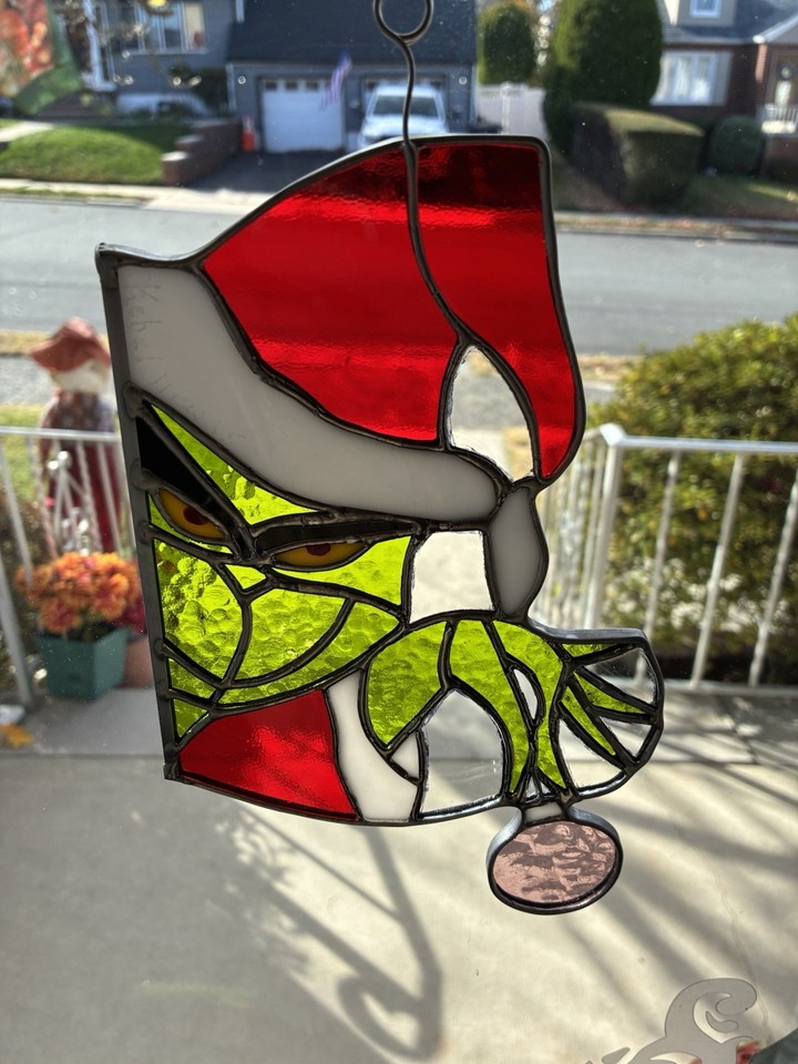 Stained Glass Grinch with Hand (Real Glass) | eBay