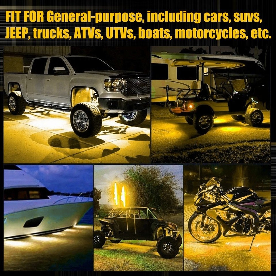 4Pod Amber LED Rock Lights Offroad Music Wireless Underglow Neon Lights ...