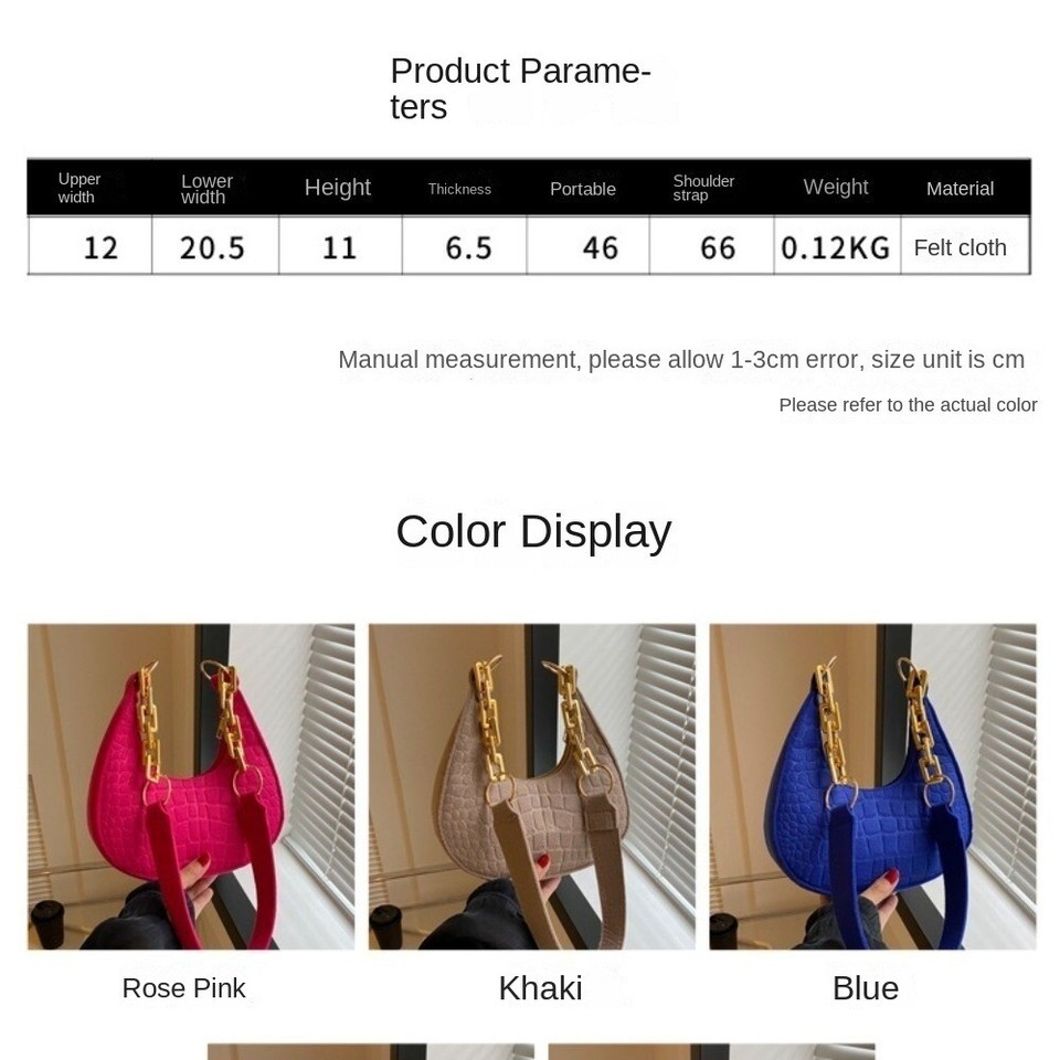 Chain Moon Shape Bag Large Capacity Underarm Bag Fashionable Felt Bag ...