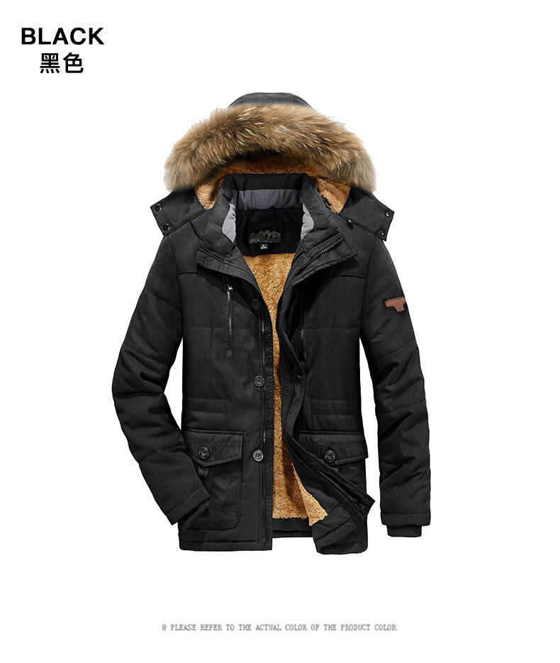 Mens Autumn Winter Mid-Length Hooded Velvet Plus Size Cotton Jacket ...