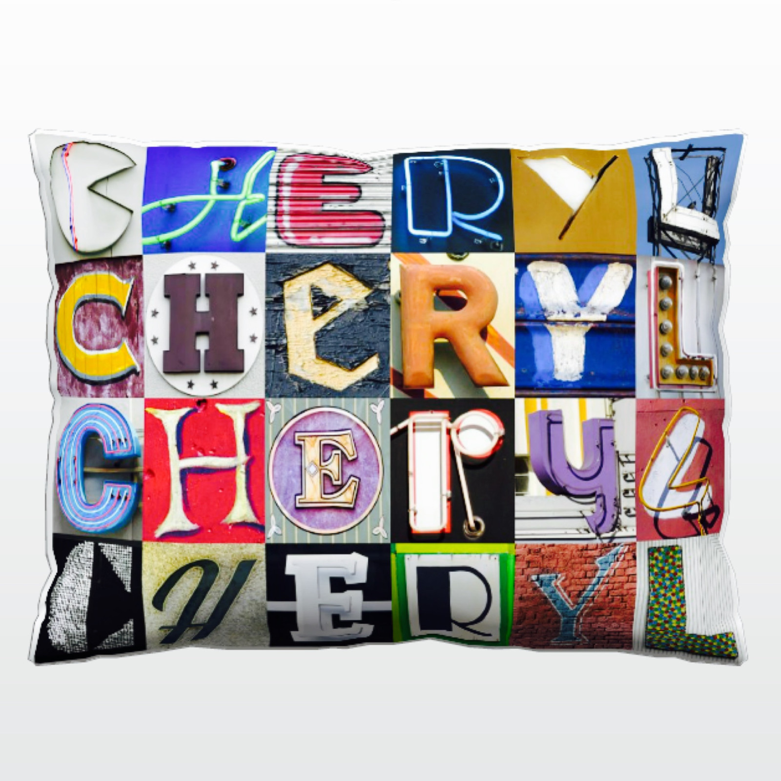 Personalized Pillow featuring the name CHERYL in photos of actual sign ...
