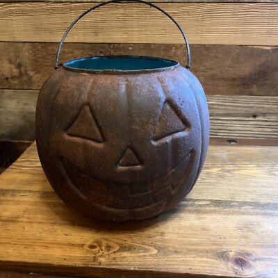 Primitive Grungy Halloween Pumpkin Candy Bucket Pail | eBay