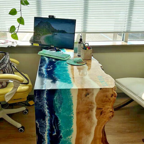 Ocean Waterfall Epoxy Table , Study Table, Office Table, Live Edge ...