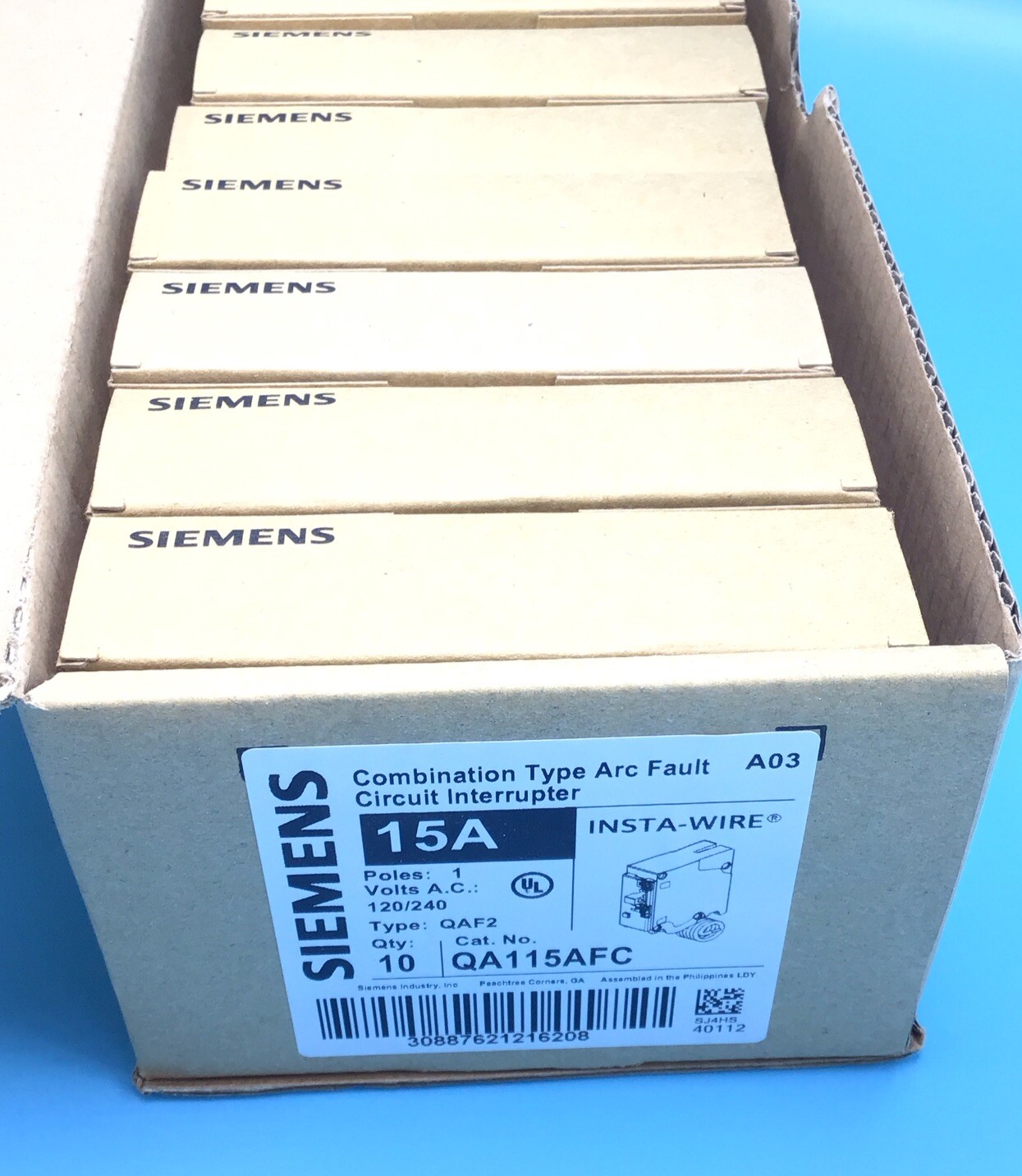 Lot of 10 New Circuit Breakers Siemens QA115AFC 15 Amp 1 Pole 120V AFCI ...