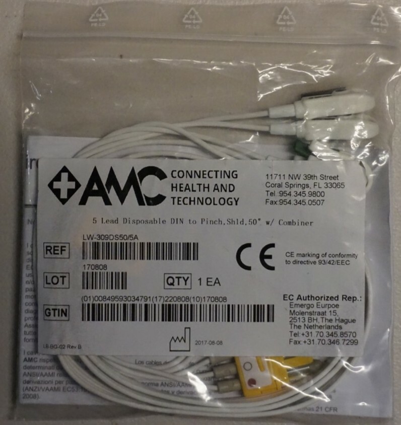 AMC LW-309DS50/5A 5 Lead Disp. DIN to Pinch Shield, Shld, 50" w ...