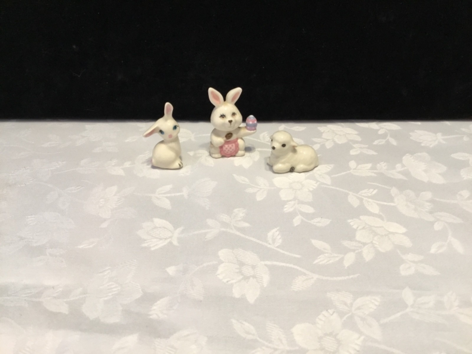 Lot of 3 Vintage White Mini Ceramic Easter Figurines 2 bunnies &1 lamb ...