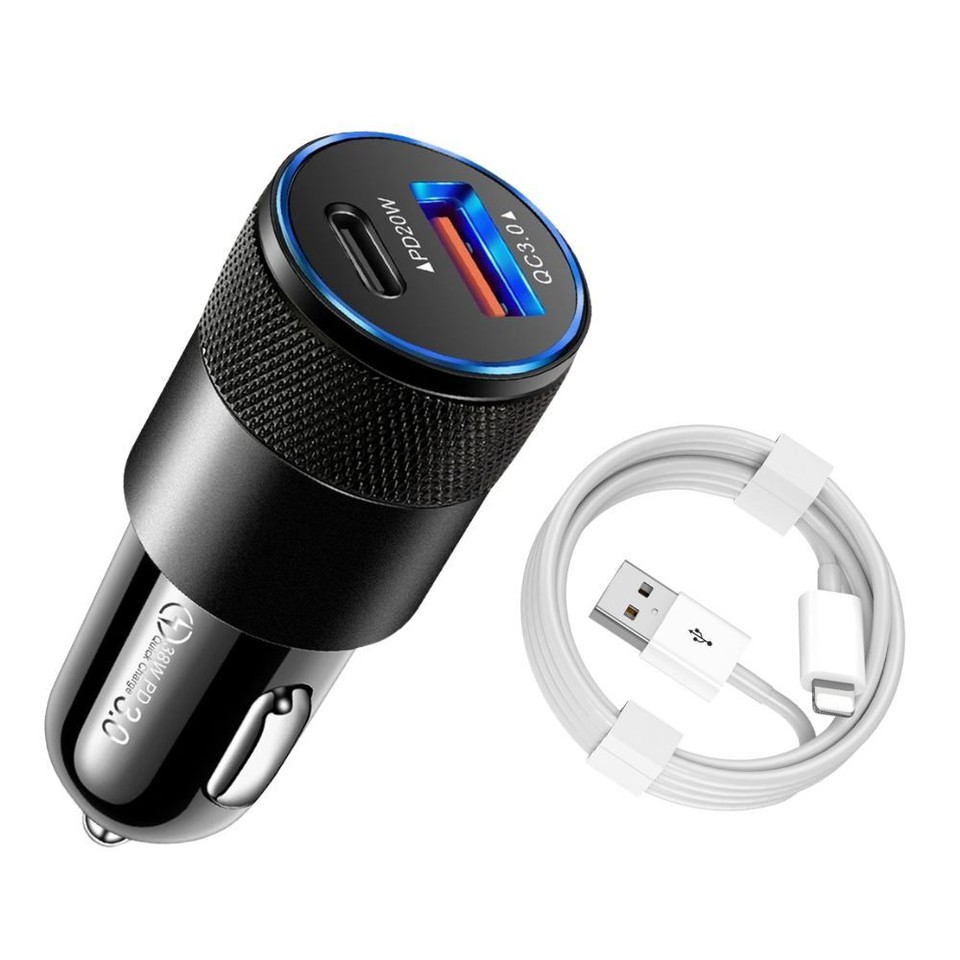 38W Fast Car Charger For iPhone 14 13 12 11 XR SE 8 USB Charging Data ...