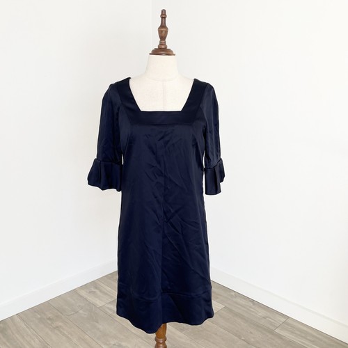 Cue Womens Pencil Dress Blue Satin Square Neck Corporate 1/2 Sleeve ...