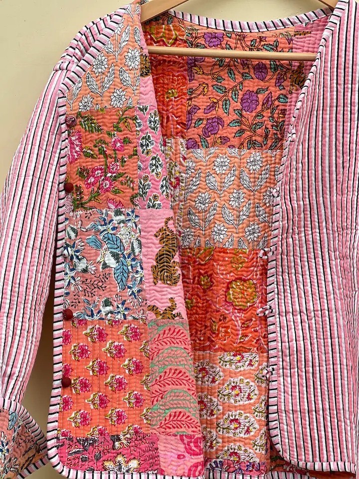Pink Quilted Cotton Patchwork Jacket Handmade Cotton Jacket Women's ...