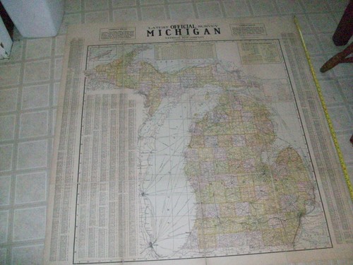 1920's Michigan Map LARGE 48 by 50 inch professionally mounted on ...