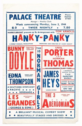 PALACE THEATRE HALIFAX 1944 HANKY-PANKY BUNNY DOYLE COMEDY PORTER ...