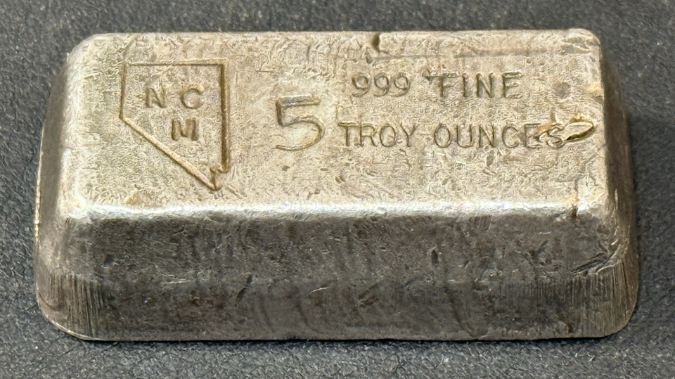 Vintage 5 Oz .999 Fine Silver NCM Nevada Coin Mart Ingot Style Silver ...