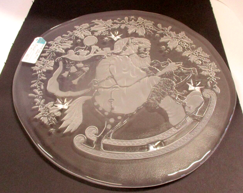 Clear & Frosted Tray Platter -Santa & Toys on a Rocking Horse - ~14 ...