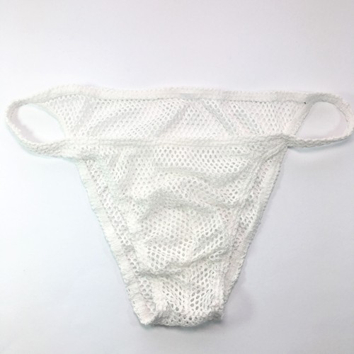 K377 Mens String Bikini String Narrow waist Honeycomb Net Ivory White ...