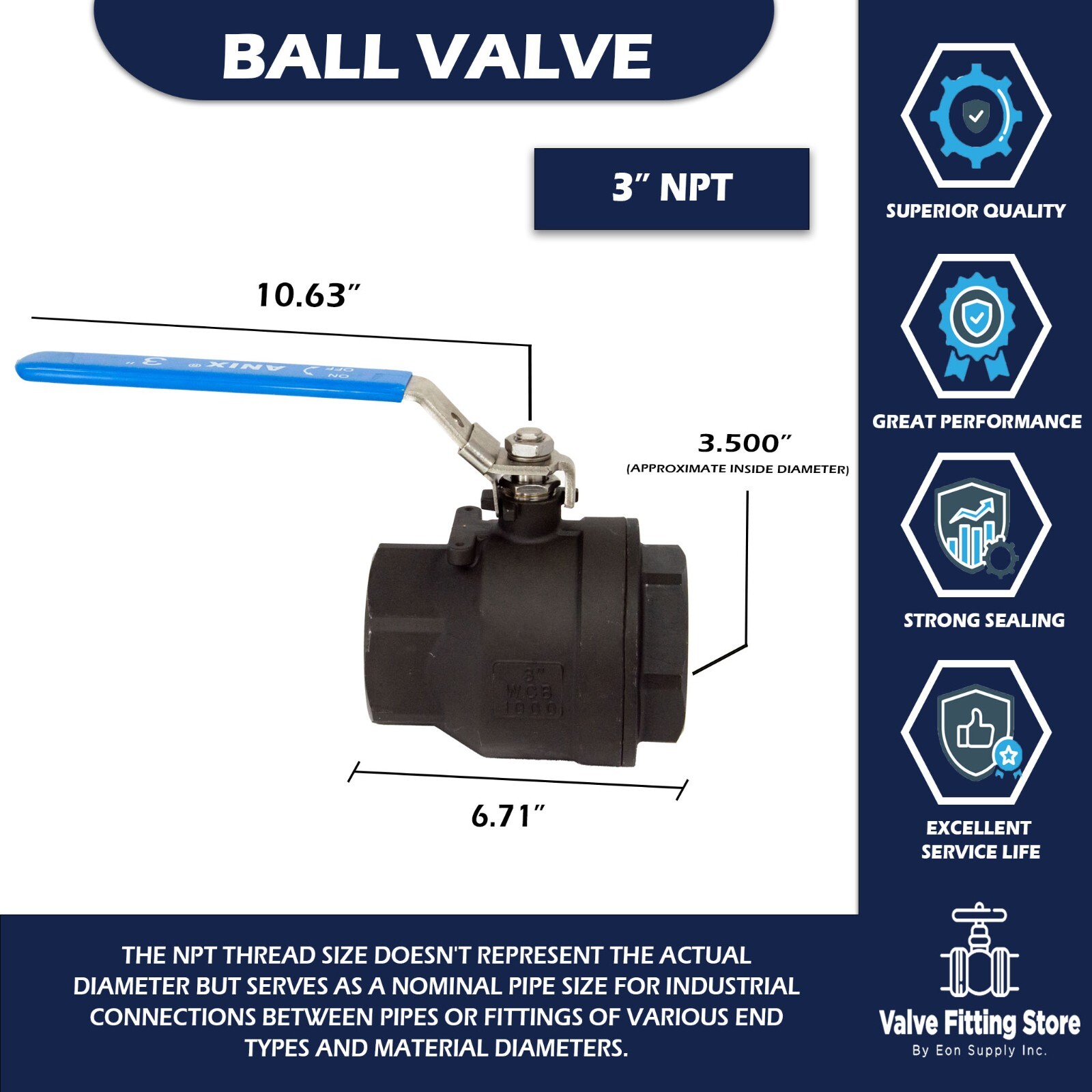 3" Inch Ball Valve Female Threaded FNPT Carbon Steel FULL PORT 1000 ...