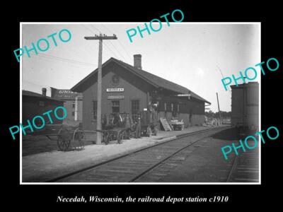 OLD LARGE HISTORIC PHOTO OF NECEDAH WISCONSIN THE RAILROAD DEPOT ...