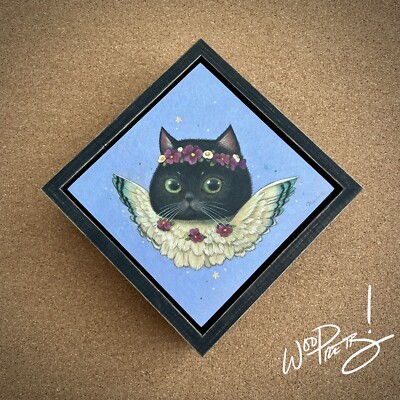 2022 PHOENIX CHAN Original Painting - Cute Cat Angel February Violets ...