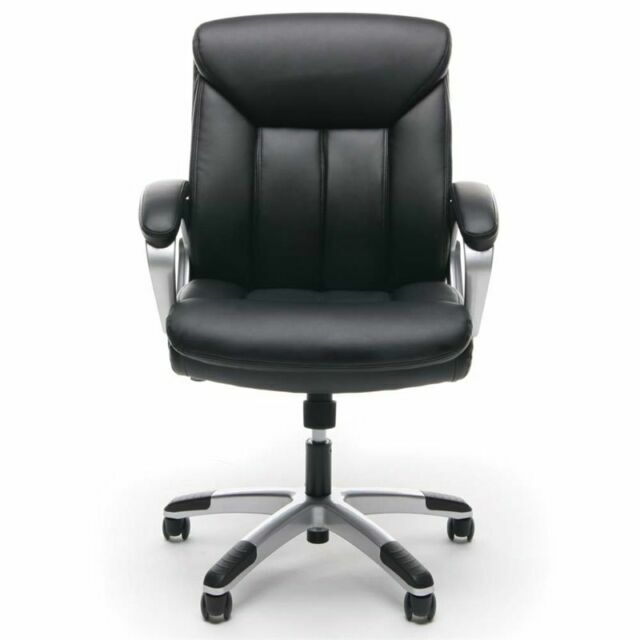 OFM ESS-6020 Essentials Leather Office Chair with Arms - Black/Silver ...