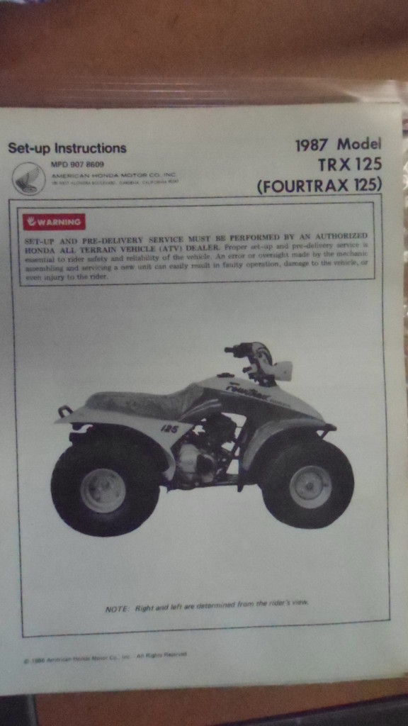 Used Honda Set-Up Instructions 1987 TRX125 FOURTRAX 125 | eBay