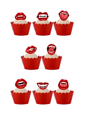 30 STAND UP Edible Vampire Mouth Lips Fangs Wafer Paper Cake Toppers ...