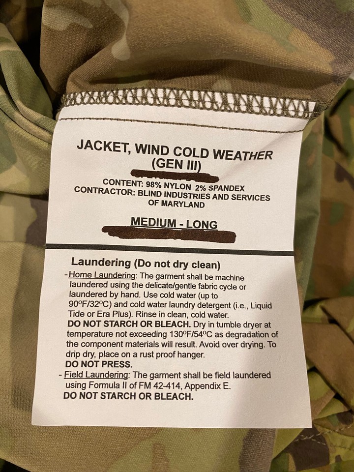 GEN III ECWCS L4 LEVEL 4 JACKET WIND COLD WEATHER OCP MULTICAM MEDIUM ...