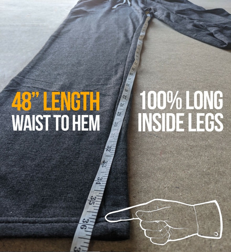 EXTRA LONG LEG Gym Bottoms Jogging Joggers Fleece Mens Womens Pants BIG ...