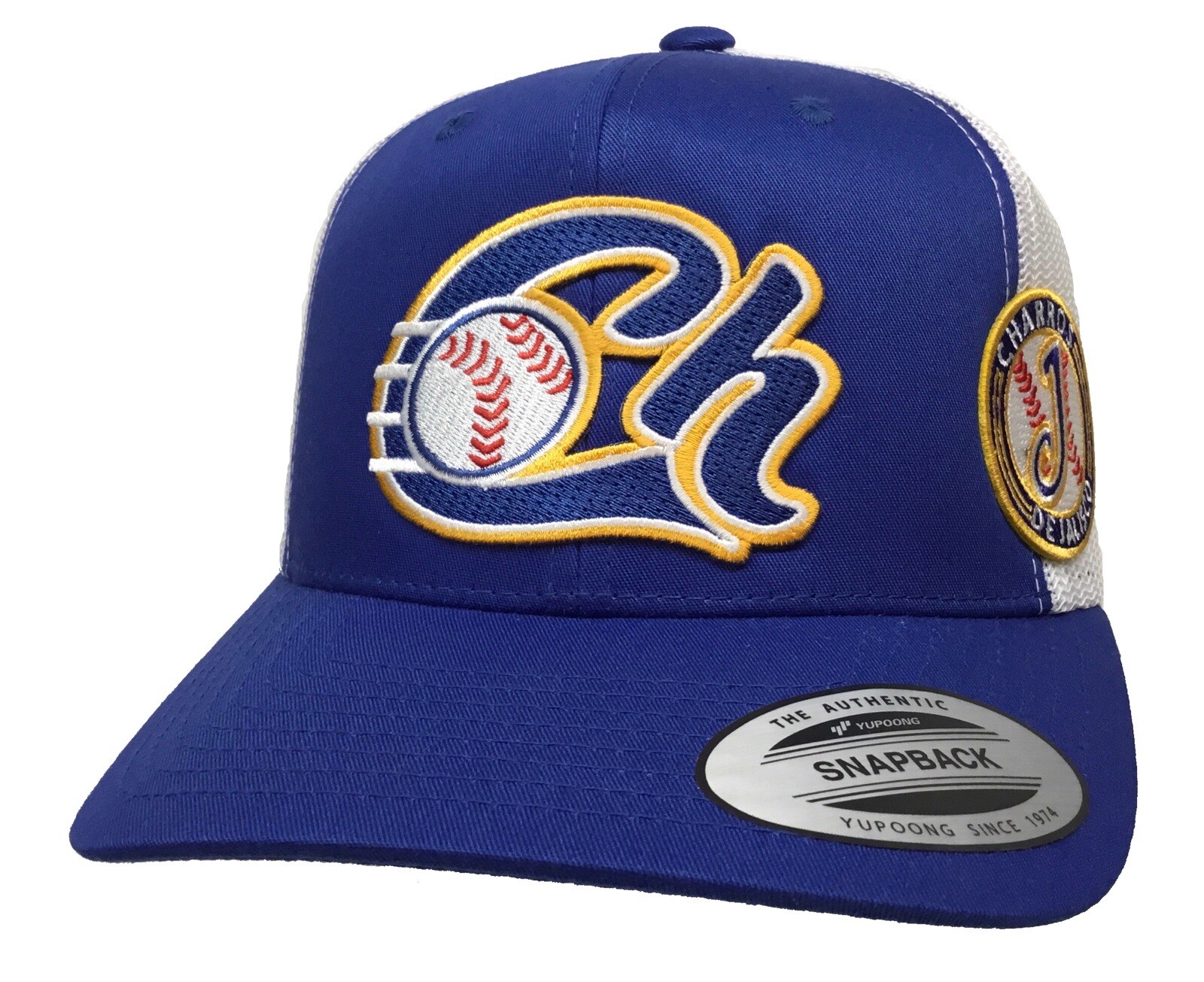 CHARROS DE JALISCO 2 LOGOS HAT ROYAL WHITE MESH MEXICO LOGO FEDERAL EL ...