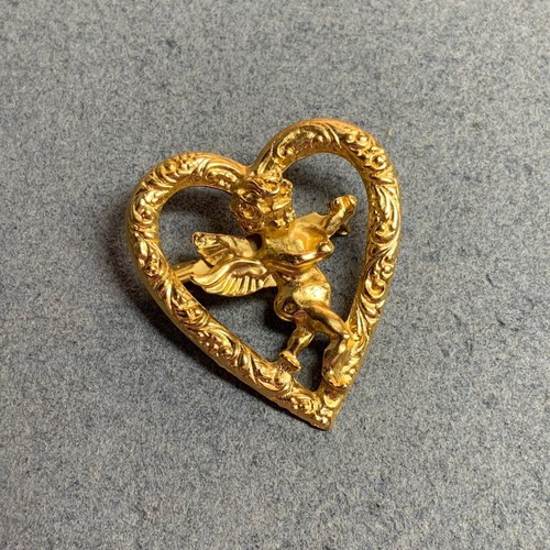 Heart Angel Pin Brooch Gold Open Love Valentine Vintage Retro Granny ...