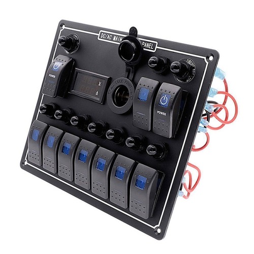 10 Gang Switch Panel On/Off for 12V Car Boat Marine RV Truck Blue LED ...