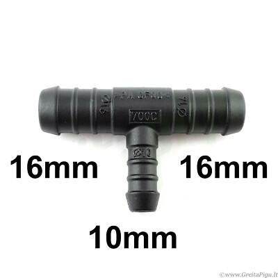 T-Piece Barbed 16 - 10 - 16 mm Tube Pipe Hose Connector Fitting Air ...
