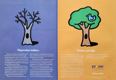 1998 VINTAGE 2 PG PRINT AD - PROZAC AD - DEPRESSION ISOLATES PROZAC CAN ...