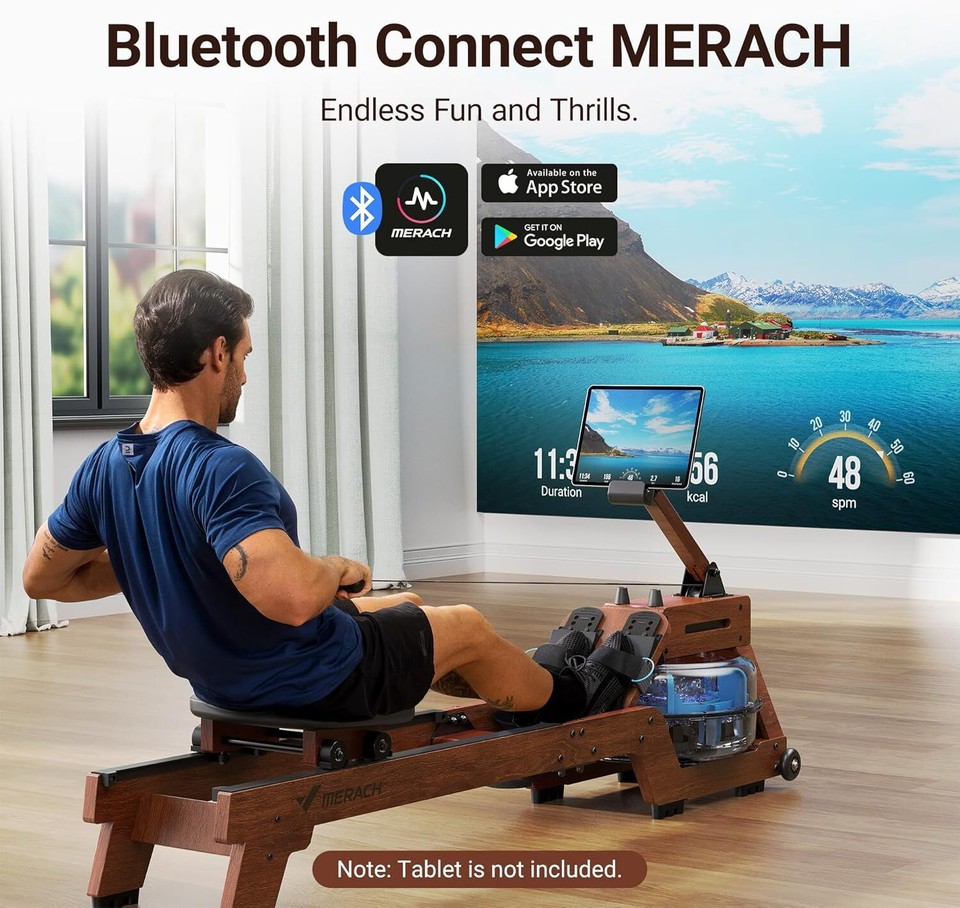MERACH R14 Solid Wood Water Rowing Machine Workout Exercise Fitness ...