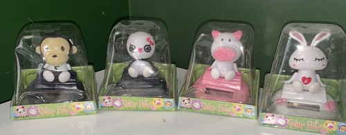 SET OF 4 SOLAR DANCING BOBBLEHEAD PETS-MONKEY, BUNNY, PIG, PANDA-NEW IN ...