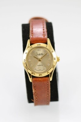 Sheffield Women Watch Gold Stainless Steel Brown Leather Water Res Batt ...