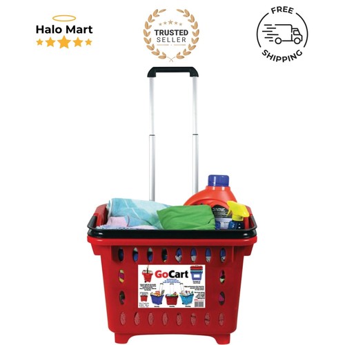 GoCart Red Grocery Cart: Eco-Friendly Laundry Basket on Wheels, 100 lbs ...