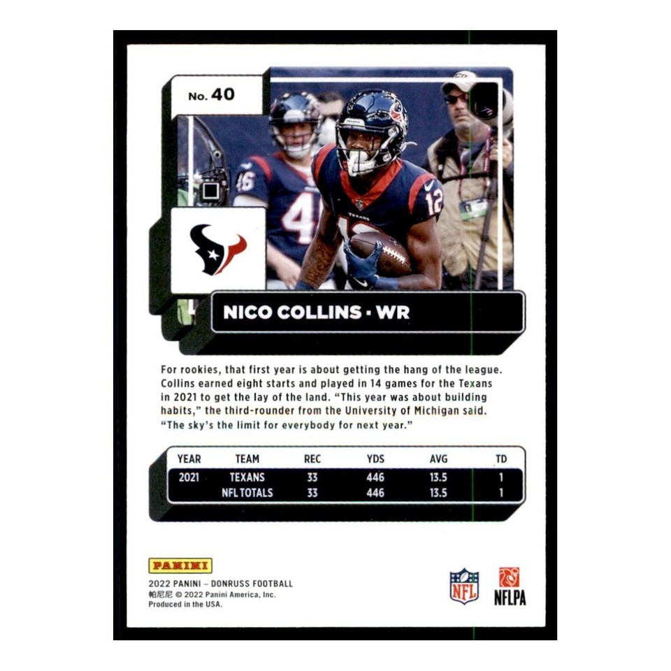 2022 Donruss #40 Nico Collins Houston Texans Football Card | eBay