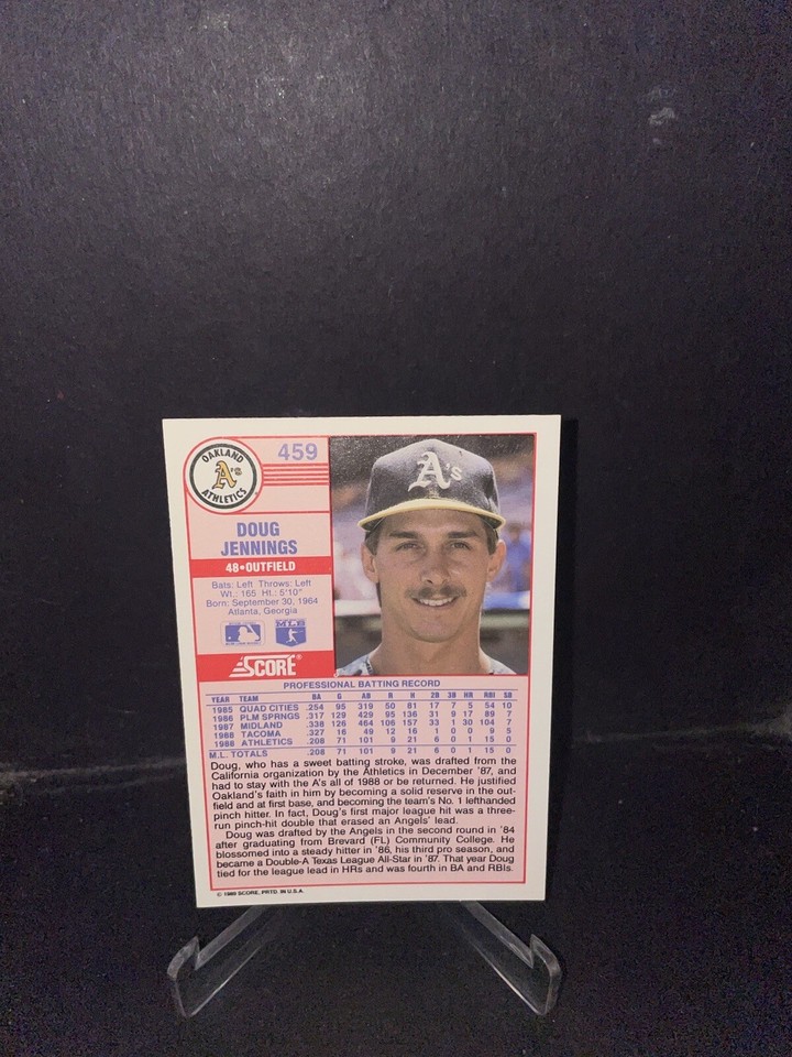 1989 Score Oakland Athletics Baseball Card #459 Doug Jennings Rookie | eBay