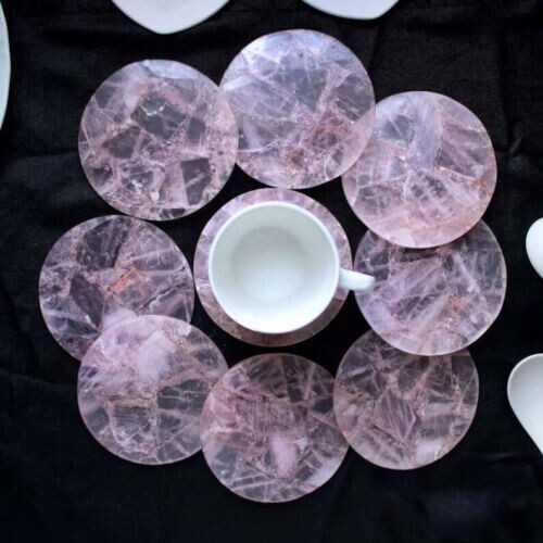 Agate Coasters Natural Rose Quartz Coaster Crystal Geode Gemstone ...