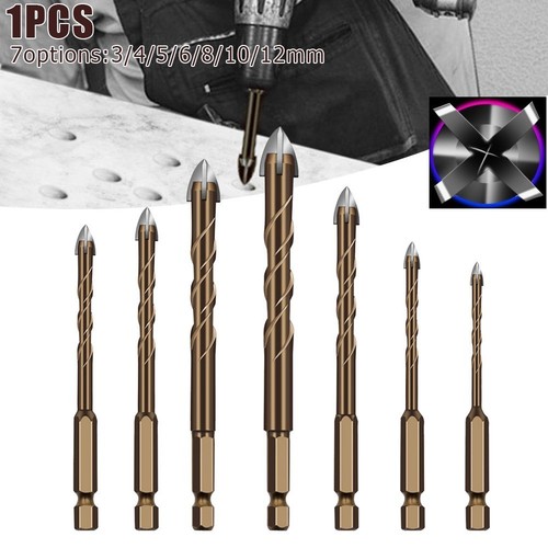 Hexagonal Shank Spiral Groove Cross Alloy Drill Bit Ceramic Four-blade ...