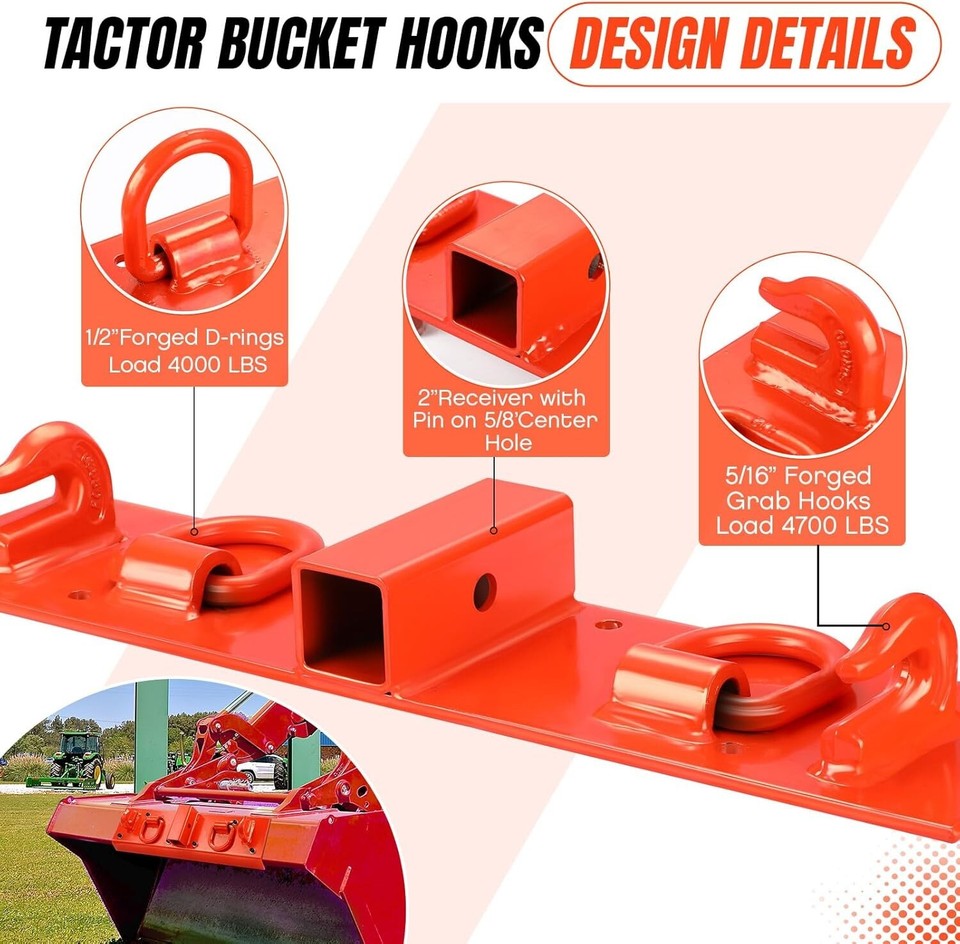 Tractor Grab Hooks Bolt On Compact Tractor Bucket Hooks 2" Receiver ...