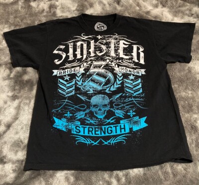 Official Sinister Brand Men's Large Distressed Print T-Shirt Skull ...
